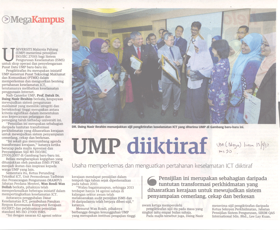 UMP DiiktirafUMPSA News