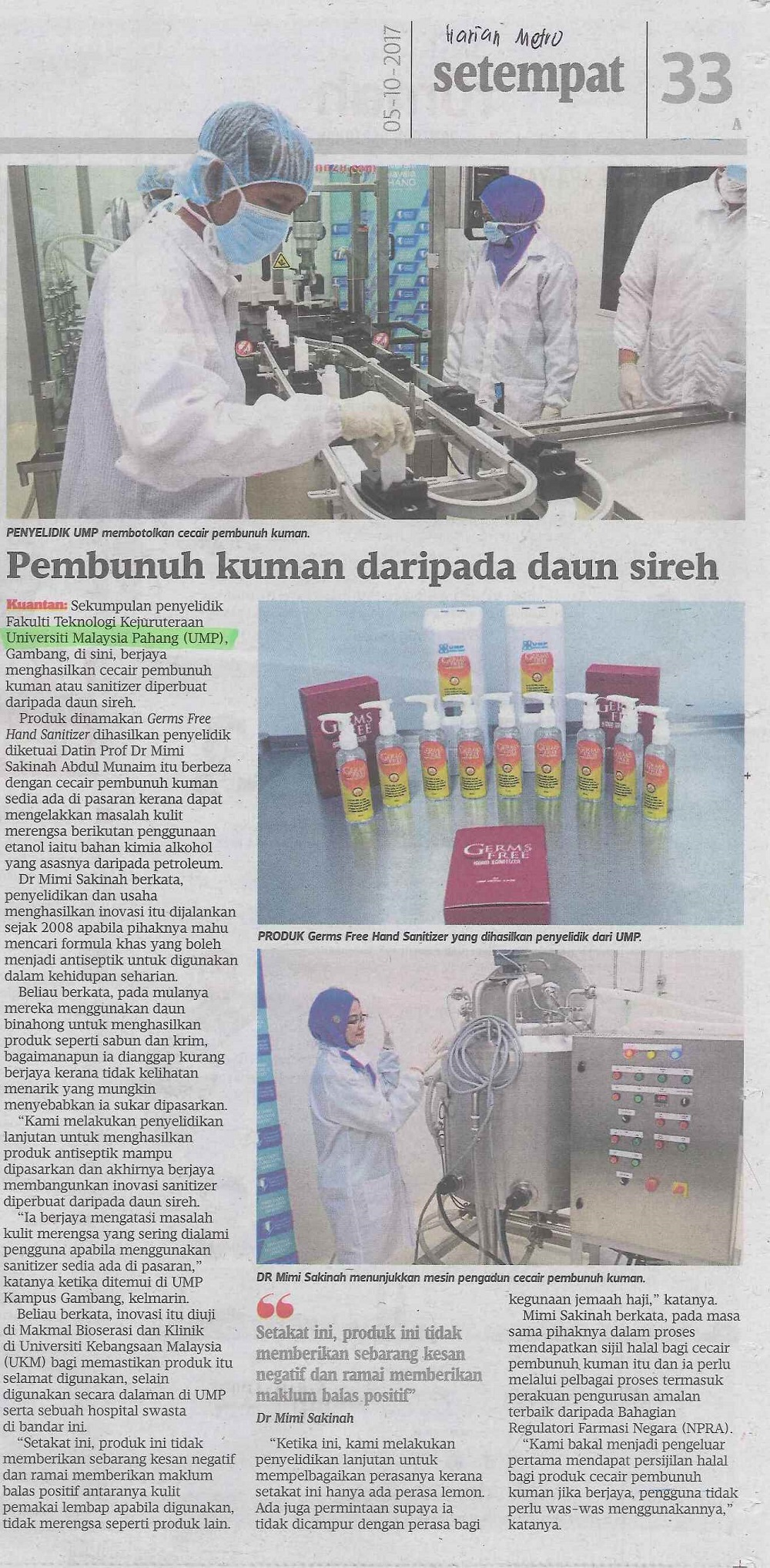 Pembunuh kuman daripada daun sirehUMPSA News